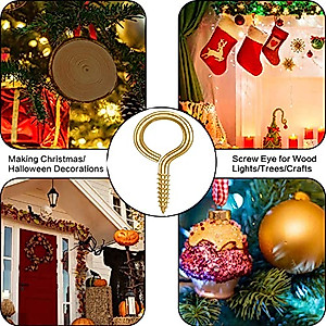 Axe Sickle 1 Inch Screw Eyes Metal Eye Hooks Small Eyelet Screws, Gold 50 Pcs