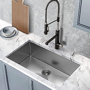 CAPHAUS Undermount Single or Double Bowl 16 Gauge Stainless Steel Kitchen Sink, Mutiple Choices for 30-inch, 31-inch, 32-inch, w/Drain Strainer and Bottom Grid