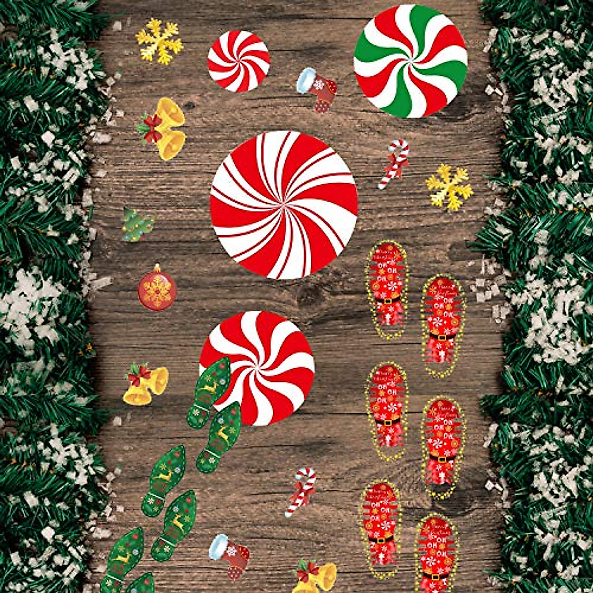 156PCS Christmas Peppermint Floor Decals Footprints Stickers for Christmas Candy Party Decoration Xmas Party Decor Supplies, 12 Sheets