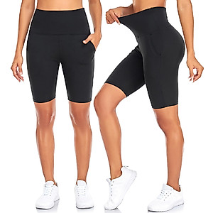 FULLSOFT 4 Pack Biker Shorts for Women – 8" High Waist Tummy Control Workout Yoga Running Compression Exercise Shorts with Pockets(4 Pack Black/Navy Blue/Grey/Pink,Large-X-Large)