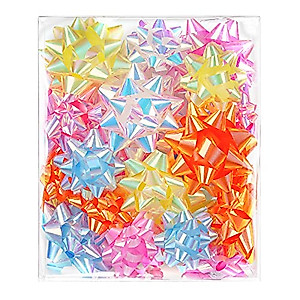 WRAPAHOLIC Holographic Gift Bow Assortment (24 Bows) Light Blue, Pink, Yellow, Orange, White for Birthday, Wedding, Christmas, Baby Shower, Bridal Showers