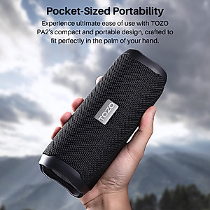 TOZO PA2 Bluetooth Speaker with Dual Drivers & Dual Bass Diaphragms, Deep Bass Loud Stereo Sound, IPX8 Waterproof, 25H Playtime, Custom EQ App Portable Wireless Speaker for Home Outdoors Travel Black