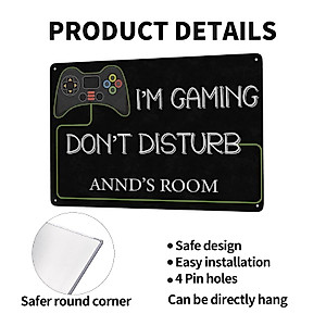 yuqier I'm Gaming Don't Disturb Personalized Custom Room Sign Black Kids Boys Bedroom Game Room Decorative Nameplate Accessories Humorous Warning Words Door Sign Hanging Creative Gift