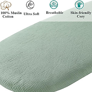 Muslin Bassinet Sheet Compatible with Dream On Me Karley (Plus Portable) Bassinet, Chicco LullaGo Portable, ANGELBLISS 3 in 1 Rocking Bassinet, 2 Pack Cotton Fitted Sheets Roman Green & Botanical Leaf