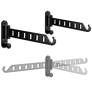 TOHERVIE Wall Mounted Clothes Hanger Rack, Laundry Hangers Folding Clothes Drying Racks for Laundry Room Organization with Hooks Swing Arm, Closet Organizer for Bedroom, Bathroom, Pack of 2 (Black)