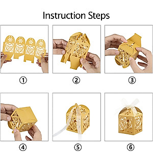 COTOPHER Laser Cut Boxes, 100pcs Thank You Gift Boxes Wedding Party Favor Boxes Lace Candy Boxes for Wedding Bridal Shower Baby Shower Birthday Party Decorations with Ribbons (Gold, 100)