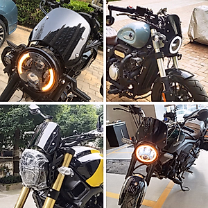 HARPUOU Universal Motorcycle Windshield Wind Deflector Windscreen Front Flyscreen with Mount for Motorbike 5"-7" LED Headlight