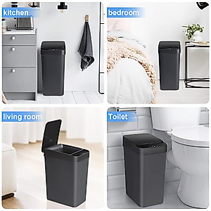Anborry 2 Pack Bathroom Touchless Trash Can 2.5 Gallon Smart Automatic Motion Sensor Rubbish Can with Lid Waterproof Narrow Small Garbage Bin for Kitchen, Office, Living Room, Bedroom(Black+White)