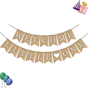 SWYOUN Burlap Welcome Little One Banner Baby Shower Garland Supplies Gender Reveal Party Decoration