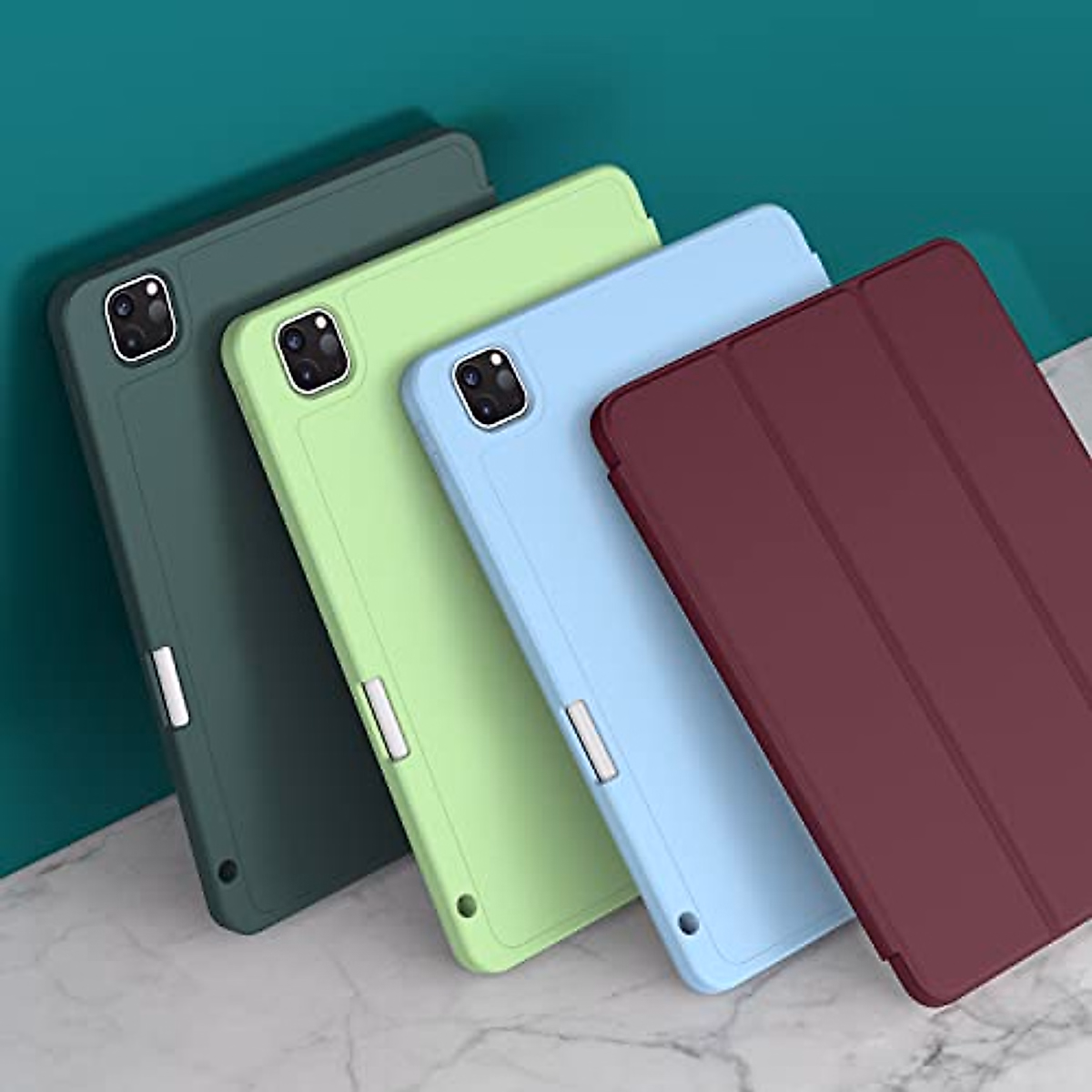 ZryXal New iPad Pro 12.9 Inch Case 2022/2021/2020(6th/5th/4th Gen) with Pencil Holder,Smart iPad Case [Support Touch ID and Auto Wake/Sleep] with Auto 2nd Gen Pencil Charging (Wine)