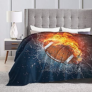Football with Ice and Fire Blanket Flannel Fleece Throw Blanket Gifts for Bed Couch Sofa Chair 50"X40"
