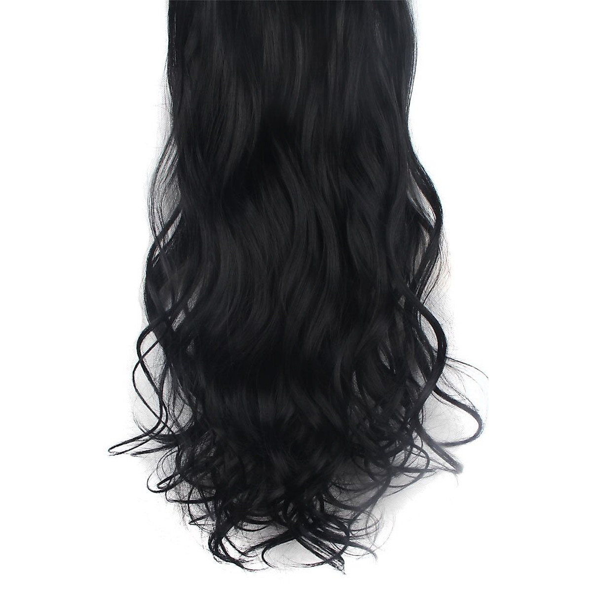 Lelinta 7Pcs 16 Clips 24 Inch Wavy Curly Full Head Clip in on Double Weft Hair Extensions, Dark Black, 24 Inch