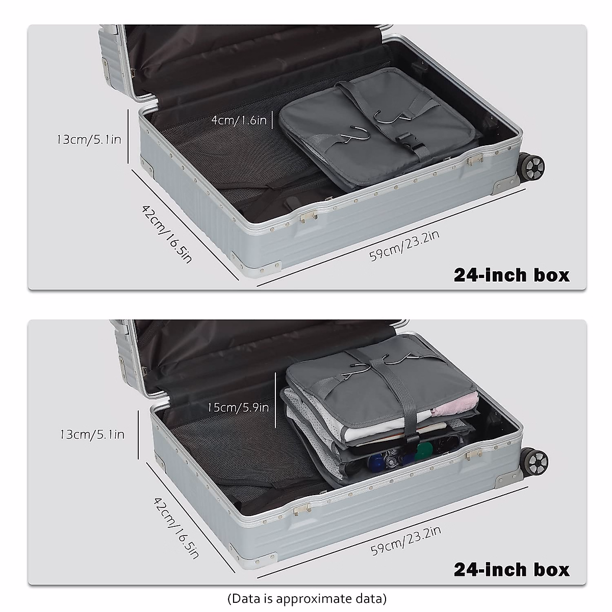 ELEZAY Hanging Packing Cubes Portable Travel Closet Collapsible Compression Clothes Organizer with Built in Shelves for Carry-on Luggage Suitcase Wardrobe Large_11.8 * 11.8 * 24 in, Grey