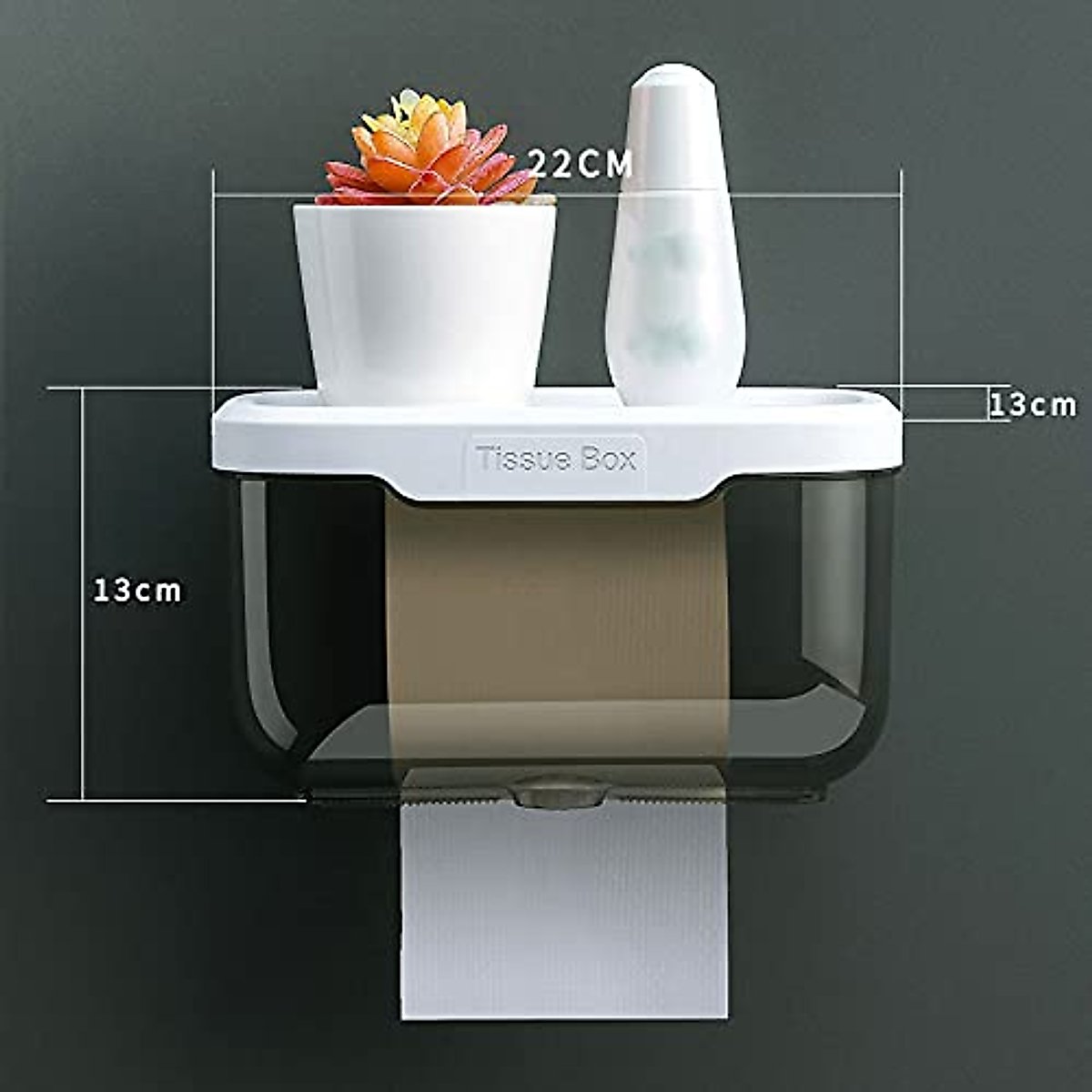 GUAGLL Roll Paper Box Simple Gray Transparent Waterproof Visual Tissue Box with Shelf