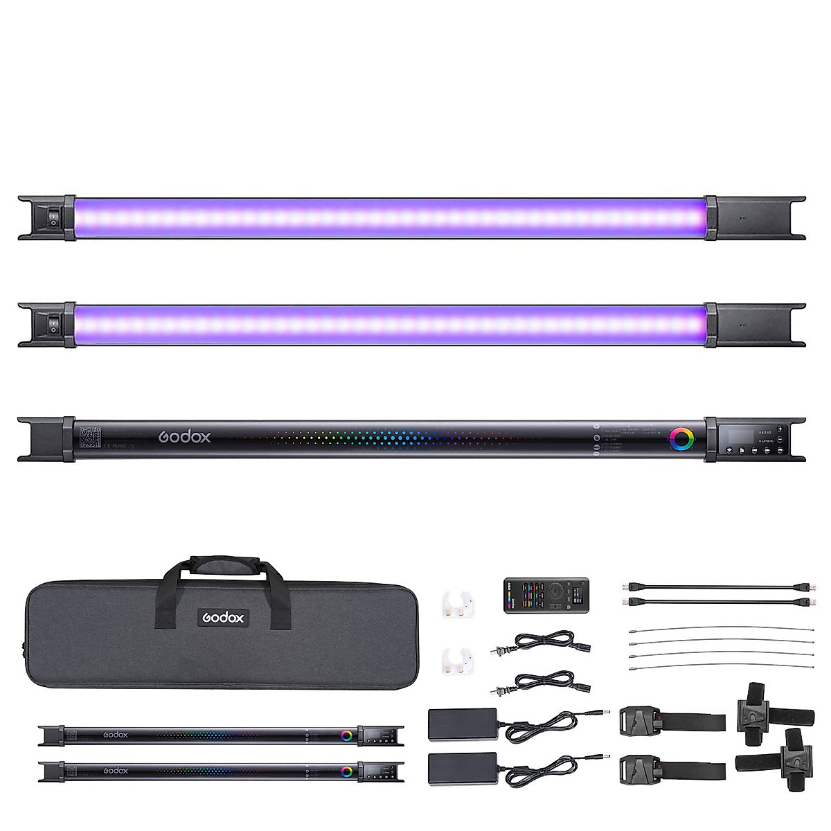 GODOX TL60 RGB Tube Light,CRI 96 TLCI 98,Color Temper 2700K~6500K,100% Brightness (LUX),39 FX Effects,2.4G Wireless,Support APP Control/DMX Control (2PCS)