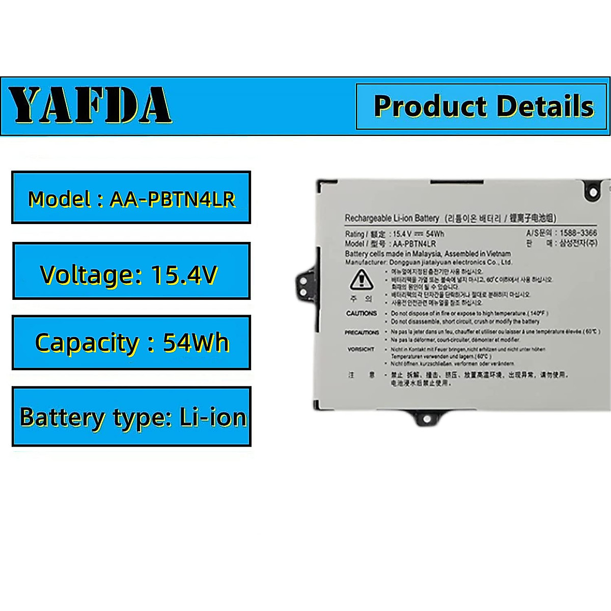 Yafda AA-PBTN4LR New Laptop Battery for Samsung 9 Pro 15″ NP940X3M NP940X5M NP940X5N NP940X3M-K01US NP940X3M-K02US NP940X5M-X01US NP940X5N-X01US Series