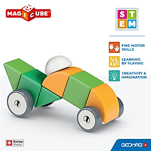 Geomag Swiss-Made MagiCube 13-Piece Magnetic Shapes & Wheels Building Set, Cars & Characters, Stacking Blocks for Toddlers & Kids Ages 1-5, STEM Educational Toy, Creativity, Imagination, Learning