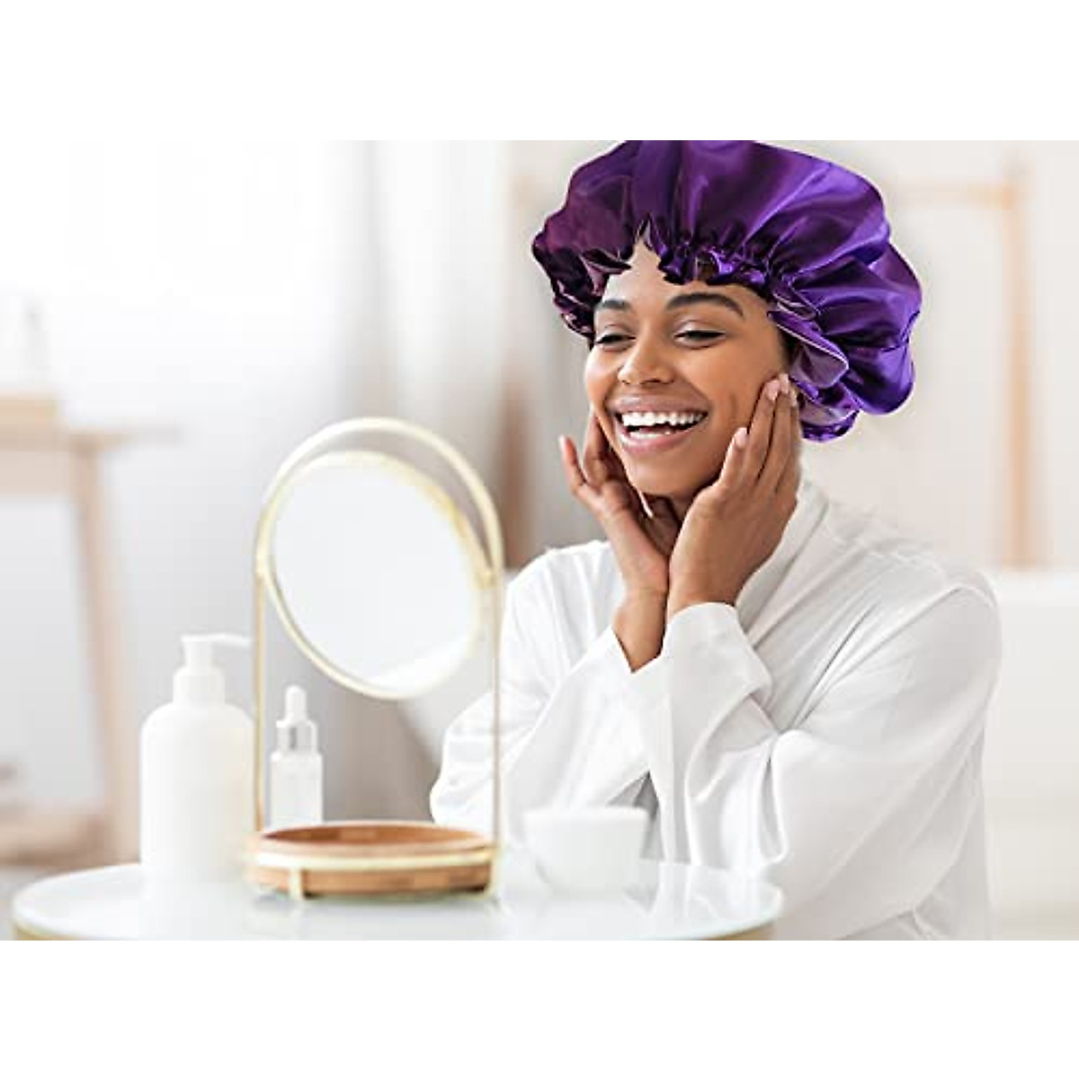 KiraBelle Matching Mommy and Me Satin Bonnet Set w/Travel Bag (Purple) Christmas, Easter, Birthday, Mother's Day