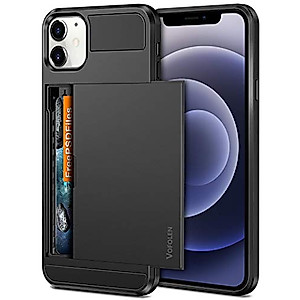 Vofolen Compatible with iPhone 12 Mini Case 5G Wallet Cover Credit Card Holder Slot Sliding Door Hidden Back Pocket Anti-Scratch Dual Layer Protective Shell Compatible with iPhone 12 Mini Black