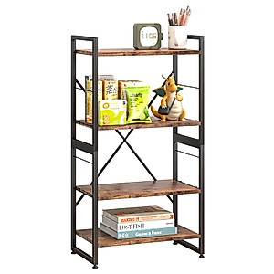 Azheruol 4 Tiers Bookshelf Adjustable Shelf Organizer, Rustic Brown Small Bookcase for Small Space,Industrial Wooden Storage Bookcase Display Rack and Storage Organizer for Living Room Home Office