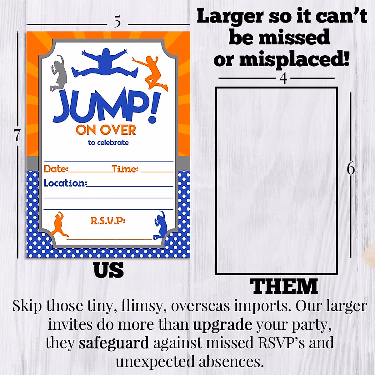 Jump Zone Bounce and Play Trampoline Park Jumping Birthday Party Invitations, 20 5x7 Fill In Cards with Twenty White Envelopes by AmandaCreation