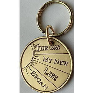 Engraved Sobriety Date Keychain Personalized This Day My New Life Began Medallion