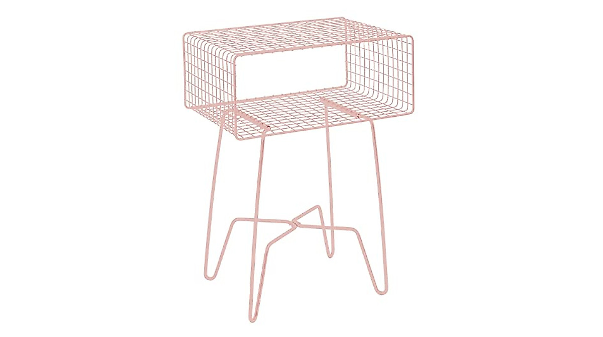 Modern Industrial Side Table with Storage - Light Pink Accent Furniture
