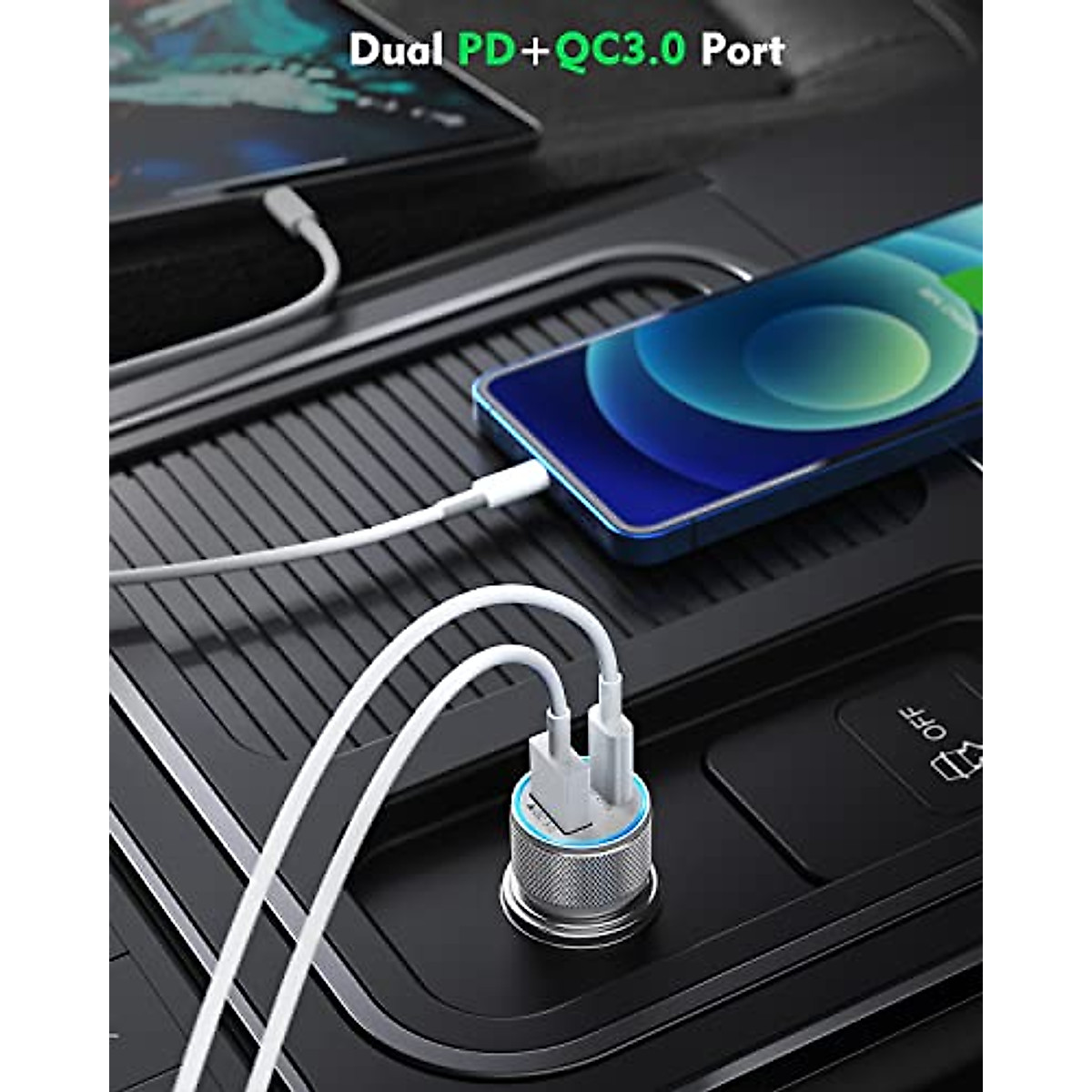 iPhone Fast Car Charger, 38W Dual Port [Apple MFi Certified]USB C PD3.0 Fast Charging Metal Cigarette Lighter Car Charger Adapter with 2 Pack Lightning Cable for iPhone 14 13 Pro Max Mini 12 11 X XR 8