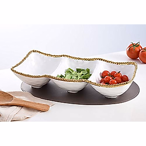 Pampa Bay Porcelain with Titanium Finish 3-Section Serving Tray Platter (Gold)