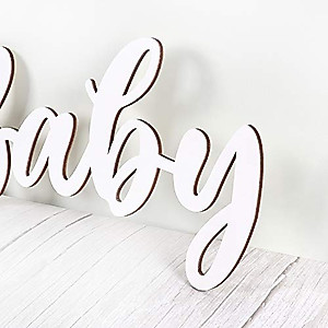 Wood Baby Sign, White Party Banner for Baby Shower Decorations, Birthday Party, Gender Reveal Backdrop, Wall Decor by QIFU