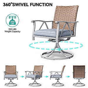 YITAHOME 5-Piece Patio Dining Set, Outdoor Wicker Conversation Furniture w/4 Swivel Dining Chairs and 2" Umbrella Hole Imitation Wood Grain Dining Table for Backyard, Balcony and Garden