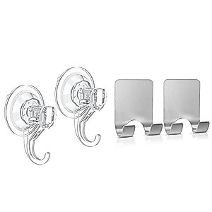 VIS'V 2 Pcs Suction Cup Hooks and 2 Pcs Adhesive Razor Hooks