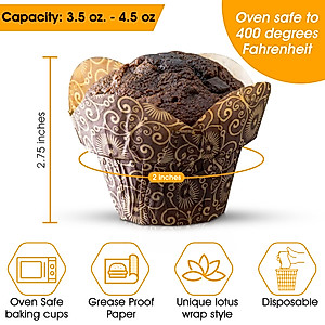 The Baker Celebrations Brown Lotus Crown Baking Cup Cupcake Muffin Liners; Made in Canada (Pack of 100)