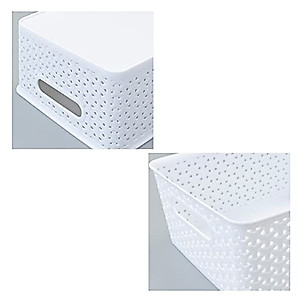Gloreen White Plastic Basket, 8 Quart Weave Storage Baskets, 4 Packs