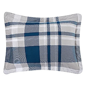 Amazon Basics Ultra-Soft Micromink Sherpa 3-Piece Comforter Bed Set, Full/Queen, Navy Plaid