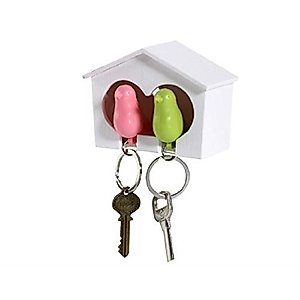AKOAK Couple Pair Sparrow Bird House Nest Whistle Key Holder(One Bird Green and One Bird Pink)
