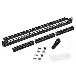 NavePoint 24-Port CAT6 UTP Patch Panel 1U with Keystones, Black