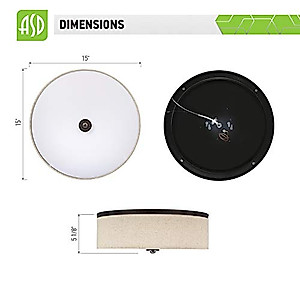 ASD 15" LED Flush Mount Ceiling Light, 3 CCT 3000K/ 4000K/ 5000K Adjustable, Dimmable Drum Light Fixture, Linen Fabric Shade, Oil Rubbed Bronze, 23W (185W Equivalent), 1400LM, Energy Star&ETL