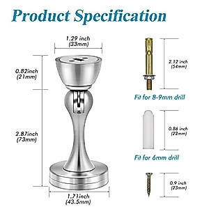 Door Stoppers, 2 Pack Magnetic Door Stop Brushed Nickel Wall Floor Mount Magnetic Door Stopper Heavy Duty Magnetic Door Catch Holder, Stainless Steel, Doorstops for Bottom of Door, Silver