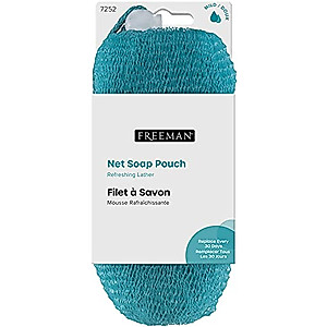 Freeman Net Soap Pouch, Exfoliating Mesh Body Scrubber, Bath & Shower Pouf Removes Dead Skin, Dirt, & Impurities, for Soap Bars, Mild Exfoliation, Self-Tan Prep, 4 Count