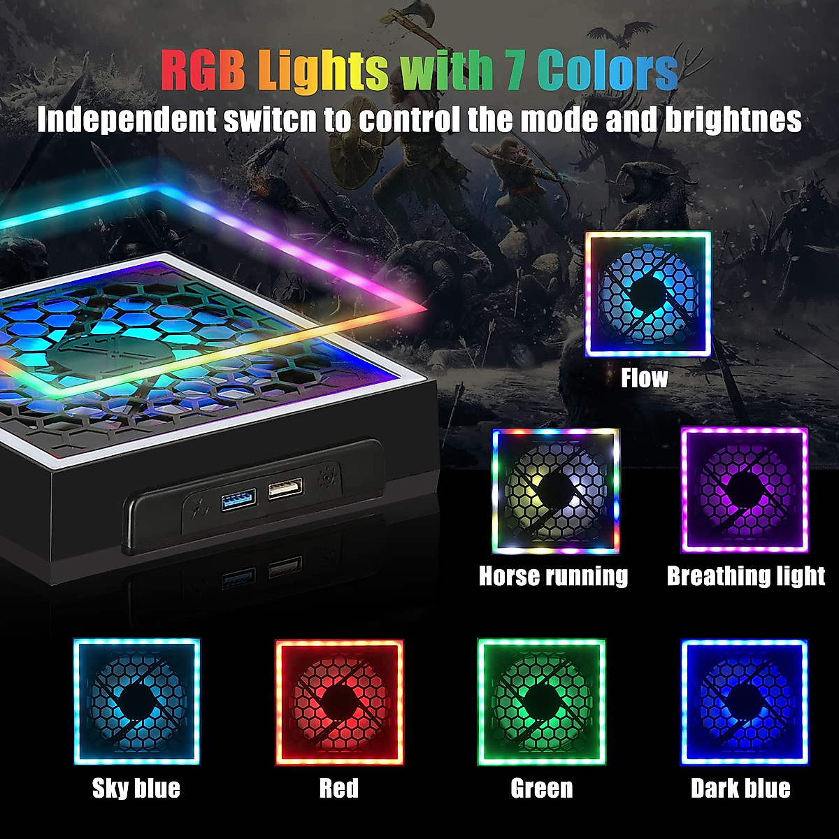 Raryars Cooling Fan for Xbox Series X with RGB and Upgraded 5 Inches Big Fan Low Noise Top Fan Adjustable Speed Cooler Fan System Extra 2 USB Port & Touch Switch