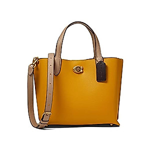 COACH Color-Block Leather Willow Tote 24 Yellow Gold Multi One Size