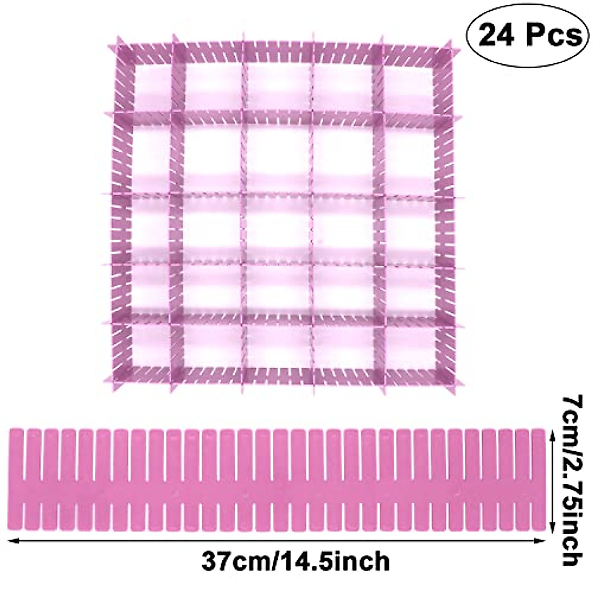 DUTWROY 24Pcs Adjustable Drawer Dividers 14.5Inch Plastic Storage Drawers Divider Pink DIY Grid Drawer Organizer Dividers for Socks Underwear Makeup Clothes