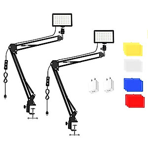 2 Packs 70 LED Video Conference Lighting with Clamp Scissor Arm Stand/Color Filters/USB Wall Charger, Obeamiu 5600K USB Studio Light Kit for Photography, Portrait YouTube, Zoom Call, Live Streaming