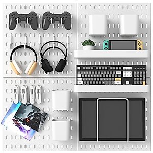 MULSAME Pegboard Combination Kit, 25.2" x 25.2" Wall Mounted Storage Set with 4 Pegboards & 20 Accessories Hanging, Peg Boards Organizer