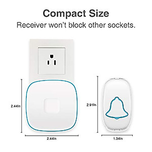 BO YING Wireless Doorbell, Bo Ying Waterproof Door Bell with 38 Melodies and Led Flash, Easy Install, 1000-Foot Range,1 Push Button & 1 Receiver, White