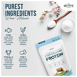 Multi Collagen Hydrolyzed Protein Powder (16oz) - Types I, II, III, V & X - Grass Fed Bovine (Peptan®), Wild Caught Marine, Free Roaming Chicken & Eggshell Collagen Peptides, Non-GMO, GF.