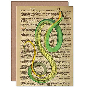 Wee Blue Coo GREETINGS CARD BIRTHDAY GIFT UPCYCLE DICTIONARY GREEN SNAKE REPTILE