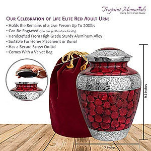 Trupoint Memorials Cremation Urns for Adult - Handcrafted Cremation Urn, Large Burial Urns for Ashes Adult Male - Urns for Human Ashes Adult Female, Funeral Decorative Urns - Up to 200 LBS