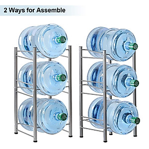 LIANTRAL Water Cooler Jug Rack, 5 Gallon Water Jug Holder Water Bottle Storage Rack, 5 gallon water jug stand, 3 Tiers, Silver